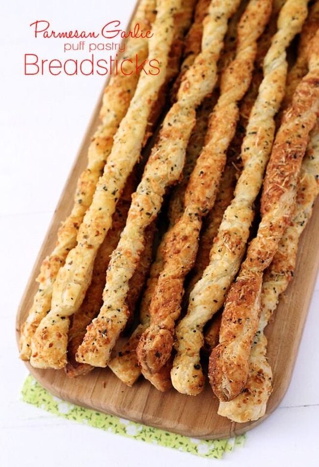 Golden Parmesan Garlic Puff Pastry Breadstick Twists Recipe - Wonder Dining 50